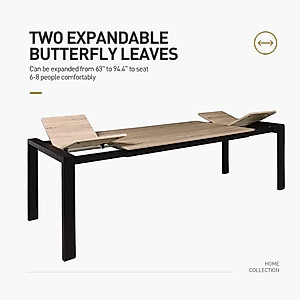 Acanva Modern Expandable Dining Table for 6-8, Rectangle Expansion MDF Material Butterfly Leaves & Sturdy Base, Suited for Living Room, Office & Kitchen, 63”(+31.4) Wx35.5”Dx29.7”H, Oak