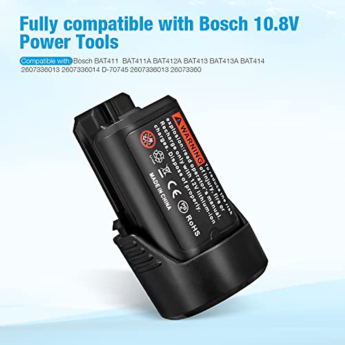 Powerextra Upgraded 2 Pcs 10.8V-12V 3000mAh Li-ion Replacement Battery, Compatible with Bosch BAT411 BAT411A BAT412 BAT413 GBA12V30 BAT414, 2 Pack