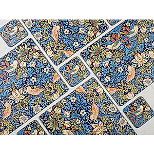 Pimpernel Morris & Co Strawberry Thief Blue Collection Placemats | Set of 4 | Heat Resistant Mats | Cork-Backed Board | Hard Placemat Set for Dining Table | Measures 15.7” x 11.7”