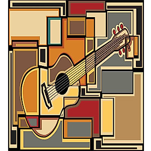 Ambesonne Music Duvet Cover Set, Funky Fractal Geometric Square Shaped Background Acoustic Guitar Art, Decorative 3 Piece Bedding Set with 2 Pillow Shams, King Size, Pale Yellow