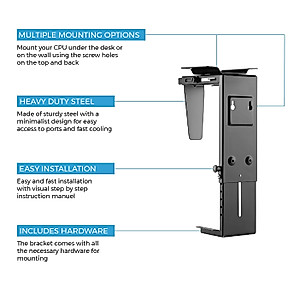 HumanCentric Adjustable Under Desk PC Mount and CPU Holder Wall Mount, PC Mount Under Desk Computer Mount That Fits Most PC or Computer Cases, PC Holder Under Desk Tower Mount, PC Under Desk Mount