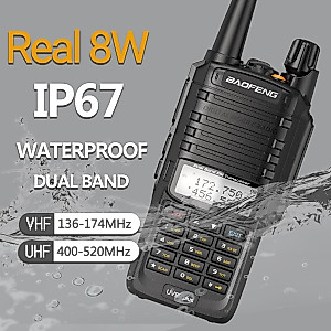 Baofeng UV-9R Plus 8W Power Walkie Talkie IP67 Waterproof UHF/VHF Dual Band Two Way Radio with Programming Cable,AR-775 Antenna,AR780 Waterproof micphone,2Pack 2200 mAh Battery etc Full Kits