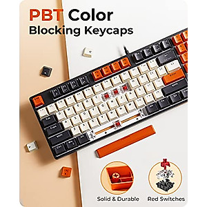 Havit Mechanical Keyboard, Wired Compact PC Keyboard with Number Pad Red Switch Mechanical Gaming Keyboard 89 Keys for Computer/Laptop (Black)