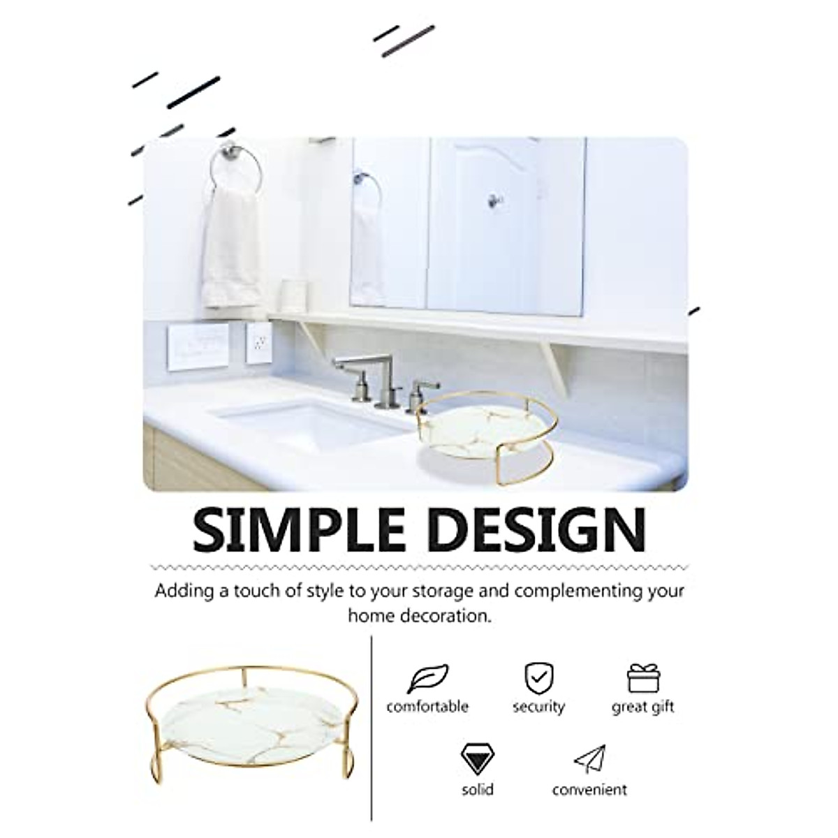 ARTIBETTER Rack Multifunctional Shower Spices Lotion Bathroom Racks Layer Serving Vanity Hotel Products Skincare Marble Countertop Pattern Towel Flowerpot Iron Kitchen Makeups Standing Round