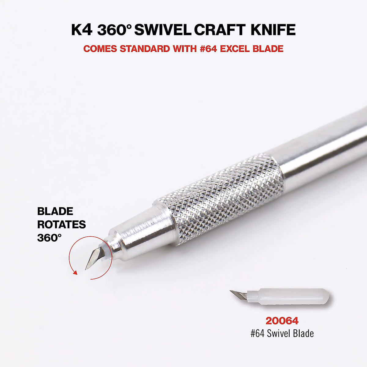Excel Blades K4 Swivel Craft Knife with #64 Rotating Blade, Lightweight Aluminum Sharp Hobby Knife, Carving, Crafting Supplies Precision Cutting Tool.