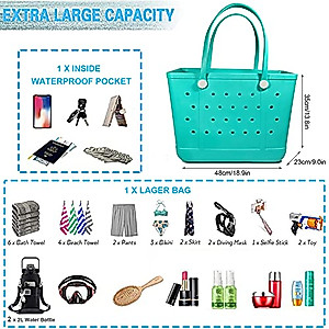 Chokoter Beach Bag, Waterproof Beach Tote, Rubber XL Tote Bag for Boat Pool Sports Gym, Washable and Durable Open Handbag for Boat Pool Sports Gym (Green)