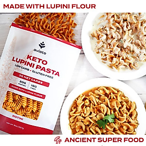 Aviate Keto Pasta Rotini - Low Carb (3g Net) Lupini Noodles, High Protein (20g), Gluten-Free, Made with Lupin Flour, Plant Based Vegan, Keto-friendly, Low Carb - Rotini (8oz) (Pack of 3)