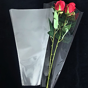 100 Pcs Clear Plastic Flower Cellophane Bags Transparent Bouquet Sleeves Rose Packaging Bags Floral Wrapping Bags for Valentines Day