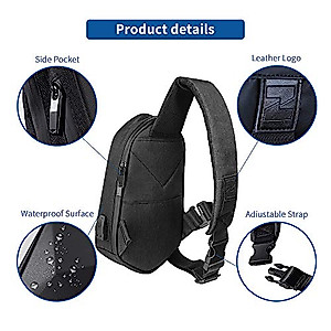 TAJEZZO Anti-theft Polyhedral sling chest bag Waterproof Cross Body Backpack Lightweight Casual Daypack Cycling Shoulder Bag with USB Port for Men and Women-Black