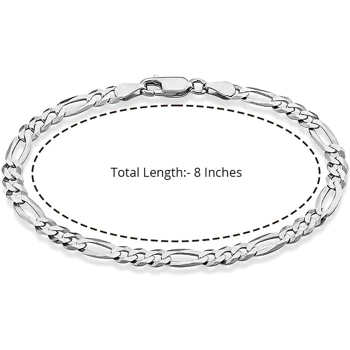 LeCalla Solid 925 Sterling Silver Italian 5 MM Diamond-Cut Figaro Chain Bracelet for Men 8 Inches