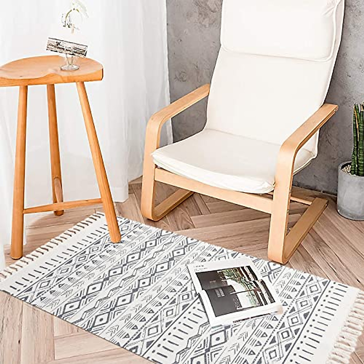 Pauwer Cotton Area Rug Set 2 Piece 4.2'x2'+3'x2' Hand Woven Cotton Rugs with Tassel Washable Cotton Throw Rugs Runner for Kitchen, Living Room, Bedroom