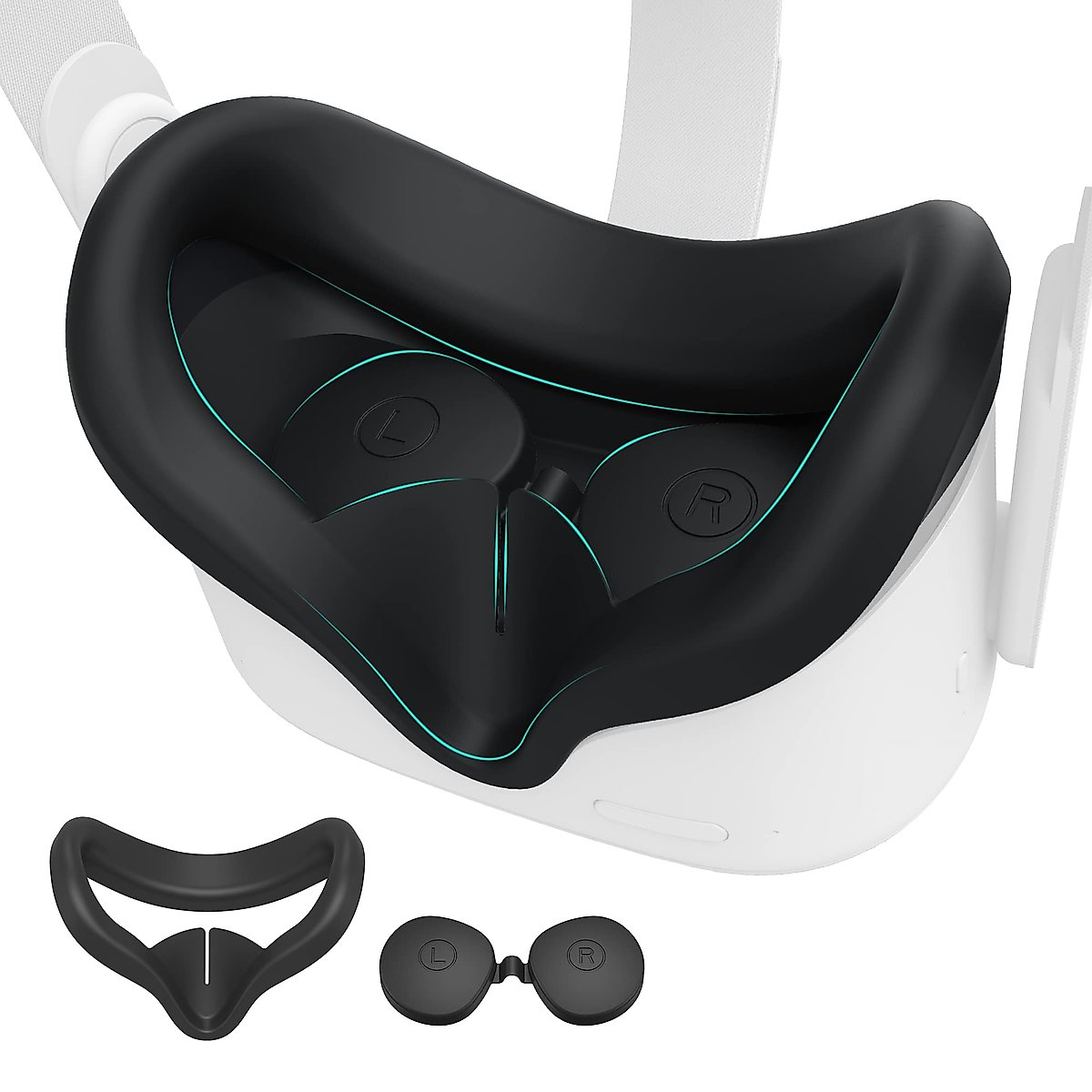 KIWI design Upgraded Face Cushion Cover Pad Compatible with Quest 2 Accessories, with Lens Protector, Full-Wrapped Non-Slip Silicone Face Cover Replacement, Prevent Sensor-Blocking Design