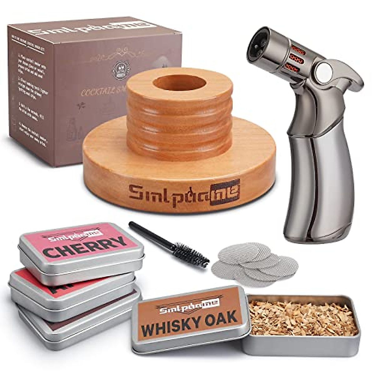 Smlpuame Cocktail Smoker Kit with Torch, Old Fashioned Bourbon Whiskey Drink Smoker Kit with Four Kinds of Wood Chips (No Butane)
