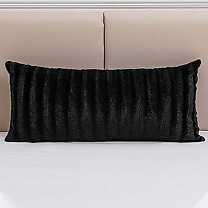 Cheer Collection Faux Fur Throw Pillow - 18" x 40" Long Decorative Body Pillow for Bed or Couch, Black