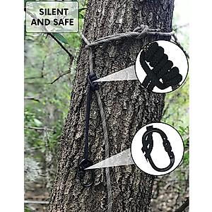 Reflective Safety Rope for Tree Stand - 30ft Premium Treestand LifeLine Rope Hunting - Safety Harness Lifeline Rope. Treestand Safety Harness Rope Camo with Prusik knot life line and Carabiner