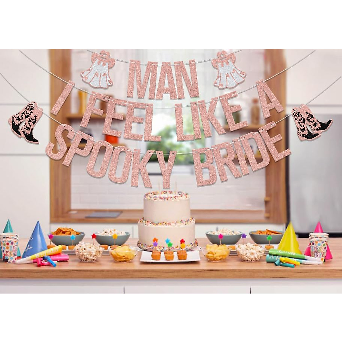 Man I Feel Like A Spooky Bride Banner Cowgirl Themed Halloween Bachelorette Party Decorations Rodeo Themed Bridal Shower Bachelorette Party Decor Supplies Rose Gold