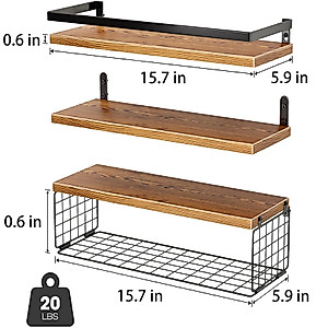 Eunvabir Floating Shelves for Bathroom Storage Decor with Basket, Wood Wall Mounted Over The Toilet Shelves, Hanging Shelf for Bedroom Kitchen Laundry Living Room Plants Farmhouse Organizer