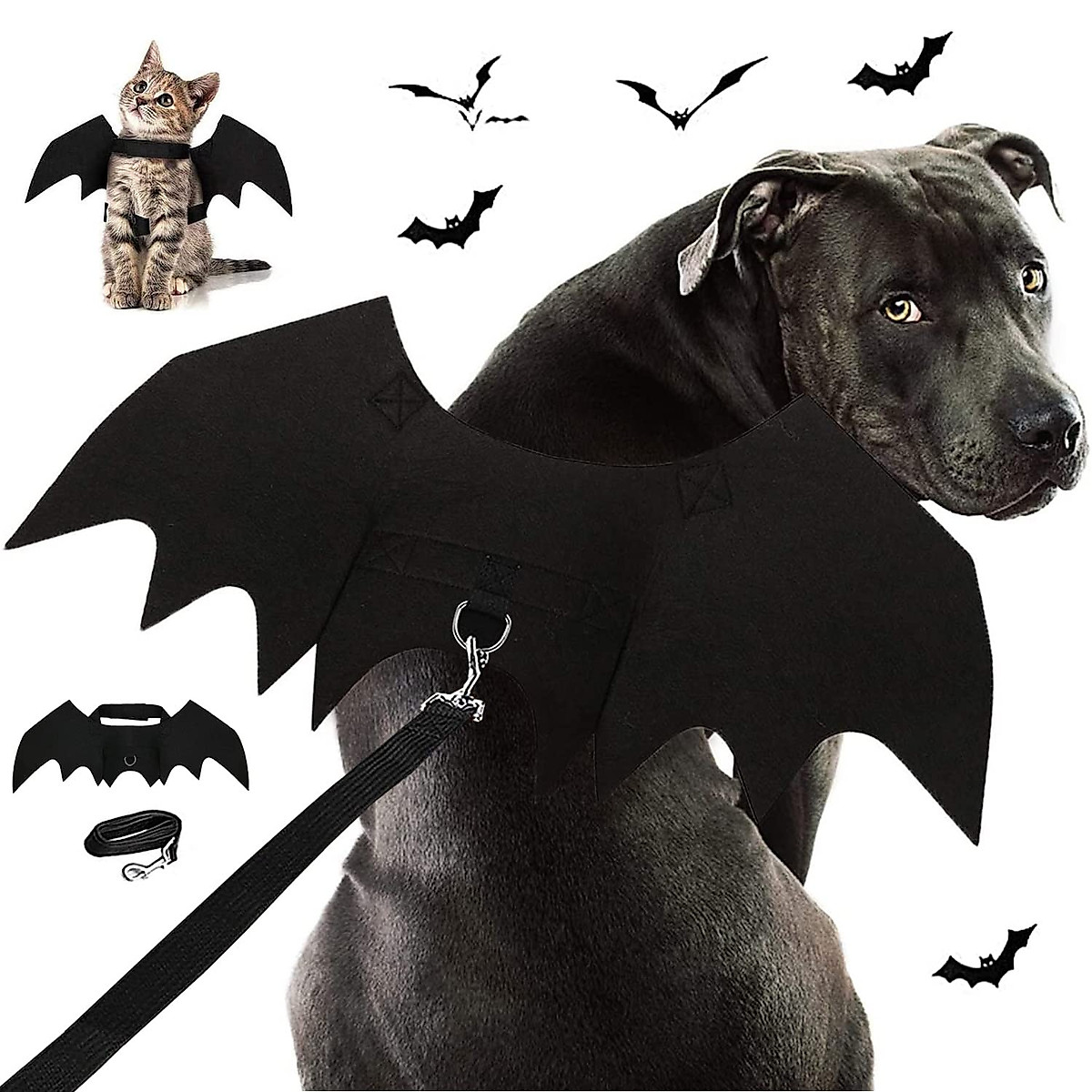 Strangefly Halloween Dog Bat Costume, Dog Bat Wings with Pet Leads, Funny Dog Cool Apparel Decoration, Dress Up Party Accessories for Cat Puppy Small Medium Large Dog Doggy Outfits (Small)