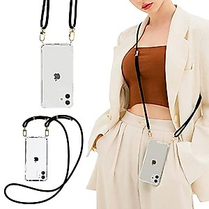 SHARON6 Crossbody Phone Case Compatible with iPhone 11 Clear Transparent PC+TPU Hard Case Holder Adjustable Lanyard Strap Necklace TUK CASE (Black)