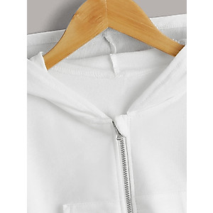 WDIRARA Girl's Zip Front Hoodie Pocket Casual Long Sleeve Sweatshirt Tops White 12-13Y