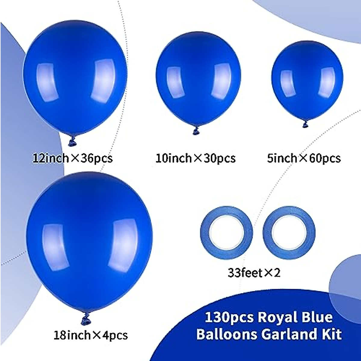130pcs Royal Blue Balloons Garlands Kit, 18" 12" 10" 5" Different Sizes Pack Dark Blue Latex Balloon Arch for Birthday Baby Shower Wedding Gender Reveal Party Decorations(With 2 Ribbons)