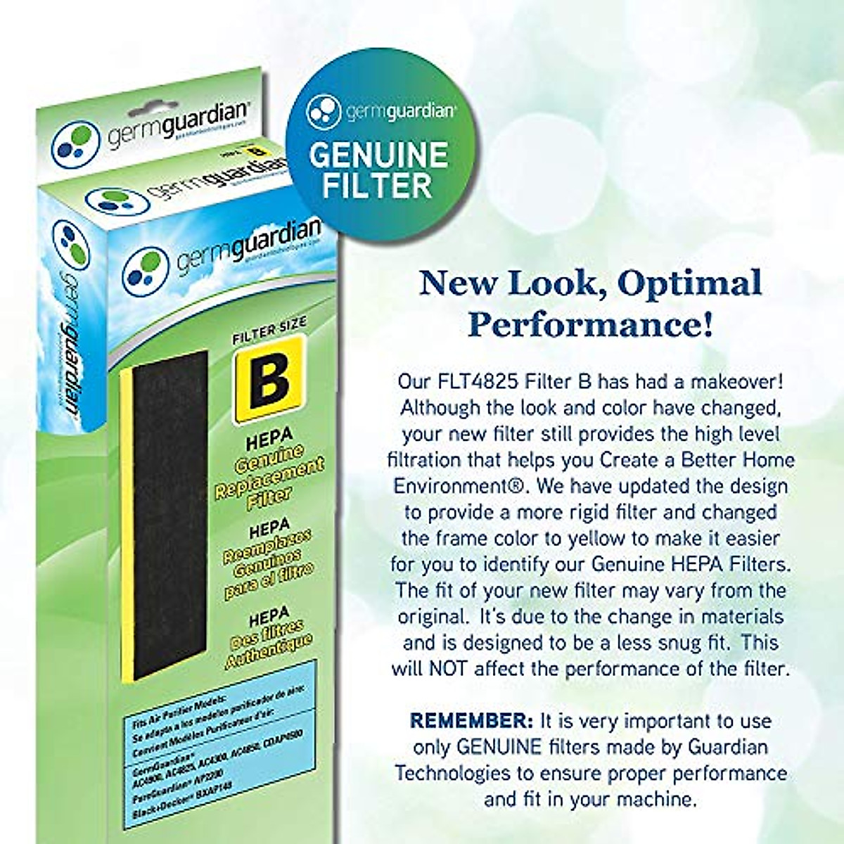 Germ Guardian AC4825 Air Purifier Bundle with FLT4825 True HEPA Replacement Filter, Quietly Filters Allergies, Pollen, Smoke, Dust, Pet Dander, Mold,Odors, UV Light Sanitizer Eliminates Germs, 22 in.