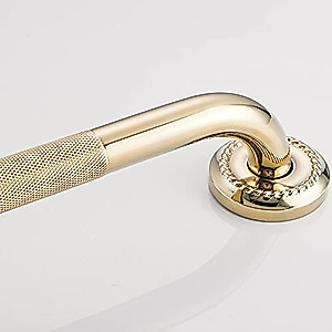 IMPEU Textured Shower Grab Bar, 12-Inch Bathroom Support Rails, Stylish Safety Armrest Hand Rail, Polished Brass/Gold Finish, Good for Senior, Kids, Elderly