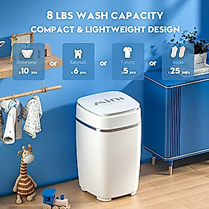 Auertech Portable Washing Machine, Mini Compact Washer 8LBS Washing Capacity Semi-Automatic Laundry Machine, Time Control