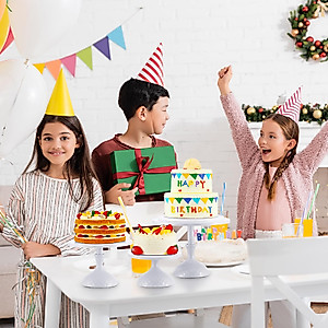 Hicarer 3pcs Cake Stand Set Metal Dessert Table Display Tiered Cupcake Holder of Disc Diameter 8" 10" 12", Grid Mesh Design Tall Base Candlestick Display for Wedding Baby Shower Birthday Party (White)