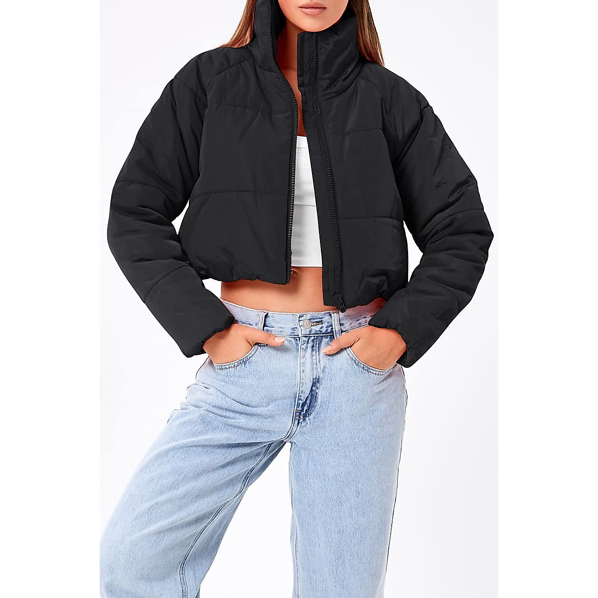 AUTOMET Puffer Jackets Womens Winter Coats Trendy 2023 Fashion Outfits Long Sleeve Zip Up Stand Collar Pockets Y2k