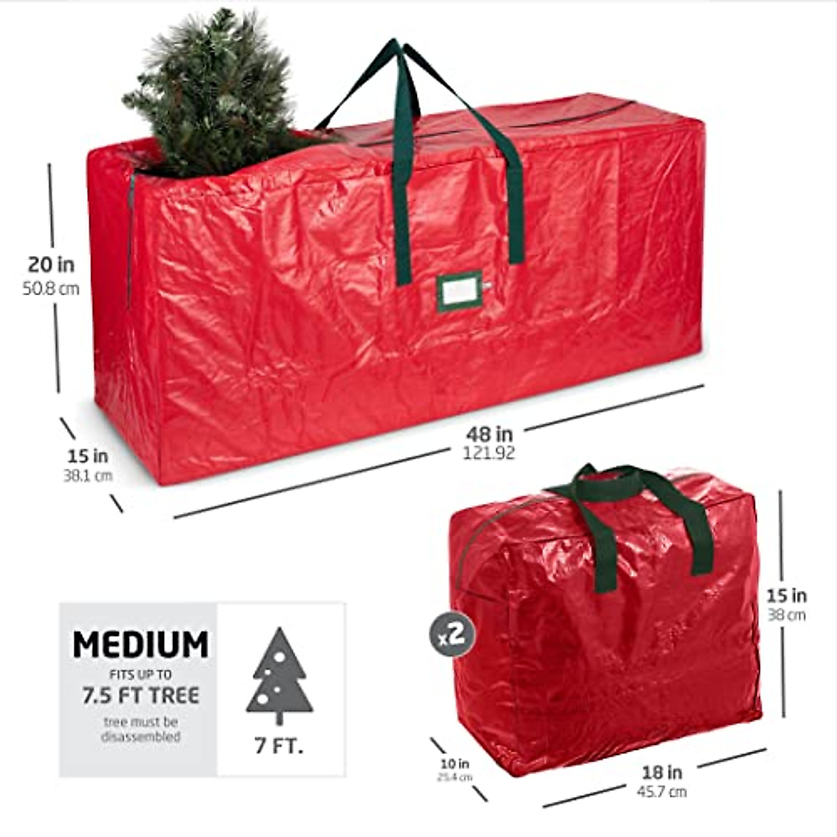 Zober 3-Pack Christmas Artificial Tree Storage Bag and Two Garland Bags; Holiday Tree Storage for Trees Up to 7.5 ft, Includes Card Slot, Dual Zipper, and Carry Handles; Tearproof 600D Oxford Material
