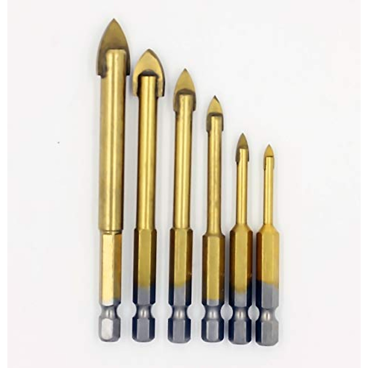 Meichoon Tile Drill Bits Set Glass 4-12mm 6PCS, Tungsten Carbide Titanium Coated 3 Cutting Triangle Head Drill Bit with Hex Shank for Tile Concrete Brick Glass Plastic and Wood DC05