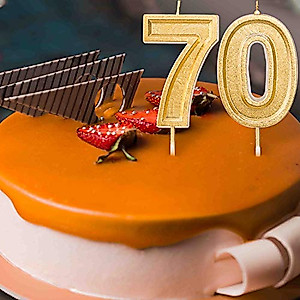 LUTER 2.76 Inches Large Birthday Candles Gold Glitter Birthday Cake Candles Number Candles Cake Topper Decoration for Wedding Party Kids Adults, Number 70