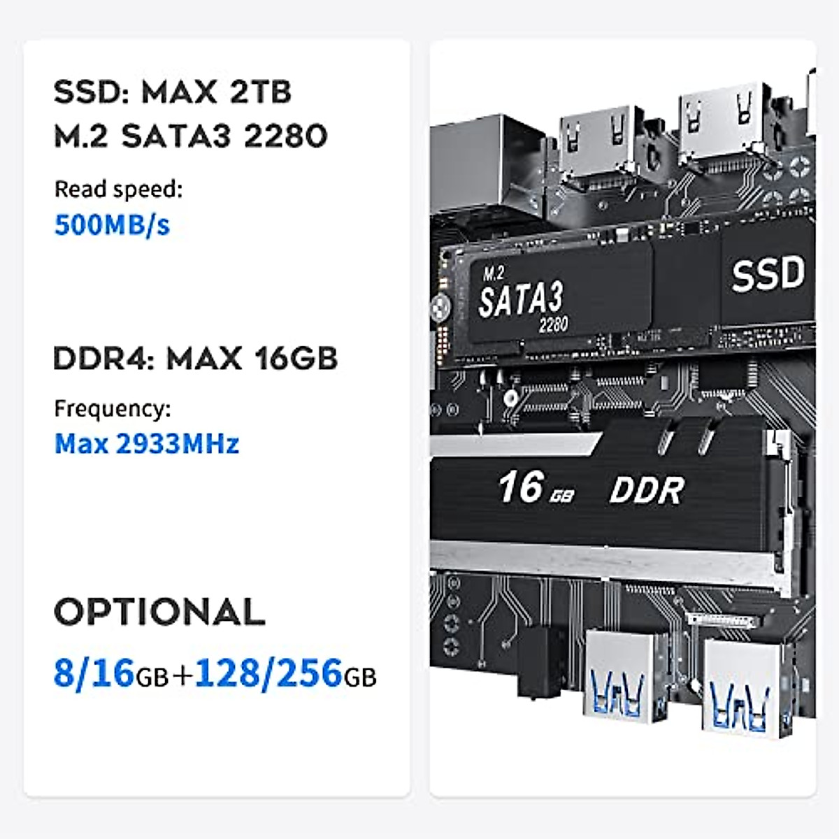 Beelink New 11 Generation Intel N5095 Processor (up to 2.9GHZ), Mini PC,Mini Computer with 8GB DDR4 RAM/ 256GB M.2 SATA SSD, Supports Extended HDD & SSD/4K 60FPS/Dual HDMI/ WiFi5 /BT4.0,W11 pro