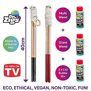 Dr Zigs Eco Giant Bubble Kit - Jumbo Set - Sustainable Wands and Professional Grade Solution, Outdoor, Garden Fun Toy.
