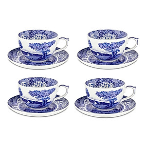 Blue Italian Teacups and Saucers | 7 Oz Cups for Coffee, Tea, and Hot Cocoa | Fine Earthenware | Microwave and Dishwasher Safe | Made in England