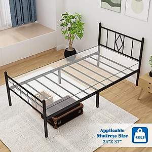 Casaflair Twin Size 14" Height Classic Metal Platform Bed Frame Foundation with Iron-Art Headboard/Footboard/Under Bed Storage/No Box Spring Needed/Heavy Duty Metal Slats Support/Black