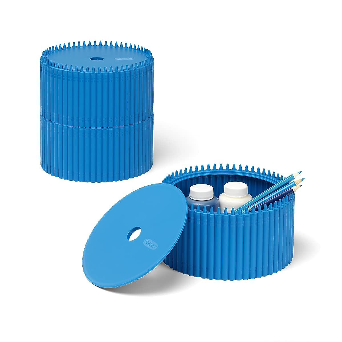Crayola Round Storage Box - Creative Kids Art Storage Container With Lid For Storing Pens, Pencils, Crayons And Other Craft Supplies, Cerulean, Kids 3+ Years