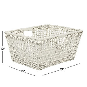 CosmoLiving by Cosmopolitan Cotton Rectangle Storage Basket with Handles, 19" x 16" x 10", White