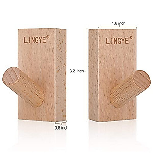 LINGYE Wooden Coat Hooks Wall Mounted, Handmade Natural Beech Wood Hook Bath Towel Hooks Coat Rack Hooks Decorative Hooks Towel Rack, for Bathroom Kitchen Bedroom (Rectangle 6Pack)
