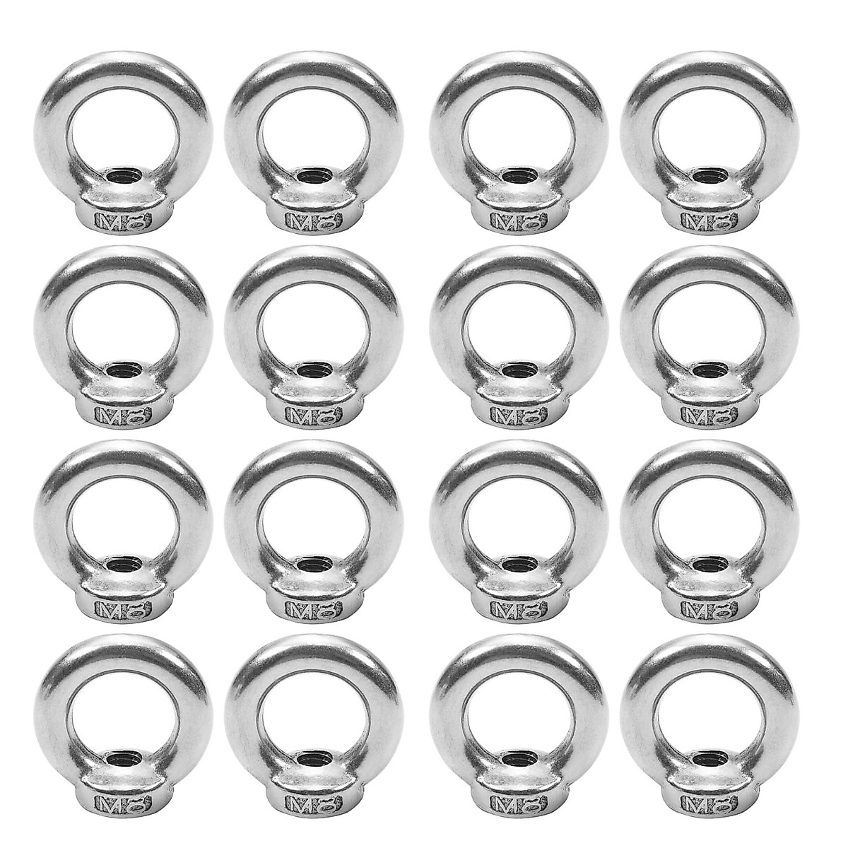 MroMax 20Pcs Lifting Eye Nut M8 Metric Female Thread Ring Shape Nut 304 Stainless Steel Round Shape Fastener Lifting Ring for Rope Fitting Silver