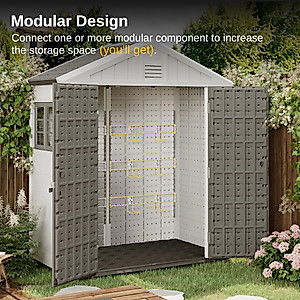 EAST OAK Metal Hook Set, Suitable for 7×4×8.2 FT Waterproof Resin Tool Shed with Window, 152Cu.ft Outside House Shed, Easy to Assemble, High Weight Capacity, Rust Proof and Durable