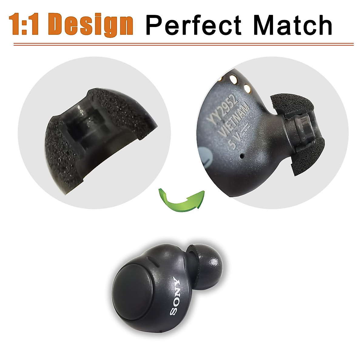 Memory Foam Ear Tips for Sony LinkBuds S/WF-C500 WF-C700N Replacement Tips for Sony Earbuds WF-1000XM4/WF-1000XM3 LinkBuds S Fit Charging Case 3 Pairs LMS Black