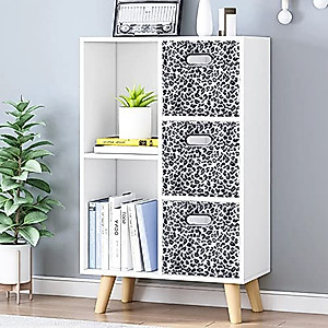 ANMINY 4PCS Storage Cube Set Leopard Print Velvet Fabric Storage Bins Boxes Baskets with Handles PP Plastic Board Foldable Closet Shelf Organizer Container for Home Office - Black White, 11"x 11"x 11"