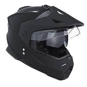 1Storm Dual Sport Motorcycle Motocross Off Road Full Face Helmet Dual Visor Matt Black, Size L