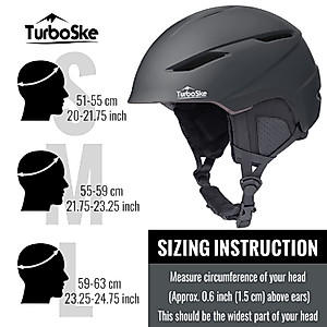 TurboSke Ski Helmet, Snowboard Helmet Snow Sports Helmet, Audio Compatible Helmet for Men, Women and Youth (S, Black)