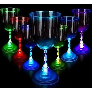 LED Light Up Flashing Wine Goblet Wine Glasses Plastic Flashing Cups 8 oz, Set of 6