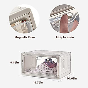 Shoe Organizer,Shoe Storage Boxes with Magnetic Door,Foldable Shoe Storage,Closet Organizers and Storage,Shoe Rack for Closet,Containers Bins Holders for Display Sneaker (White-3 Pack)