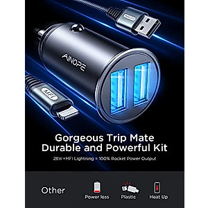 AINOPE iPhone Car Charger [Apple MFi Certified] 24W USB Car Charger Adapter Fast Charging Cigarette Lighter USB Charger with Lightning Cable for Apple iPhone 13/12 Mini/11/Xs/XR/X/8 Plus/7/6s/5/iPad