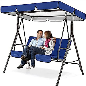 XHHBS 3 Seat Patio Outdoor Swing Canopy Cover Set Replacement Porch Top Cover Waterproof Garden seat Cover Sunshade (Color : Blue, Size : 77x49x6inch)